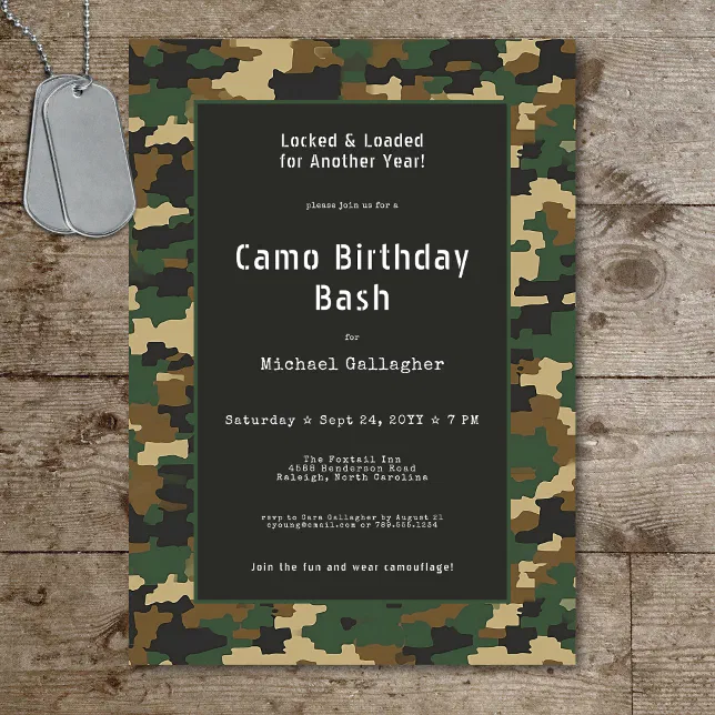 Military Soldier Camouflage Birthday Invitation | Zazzle