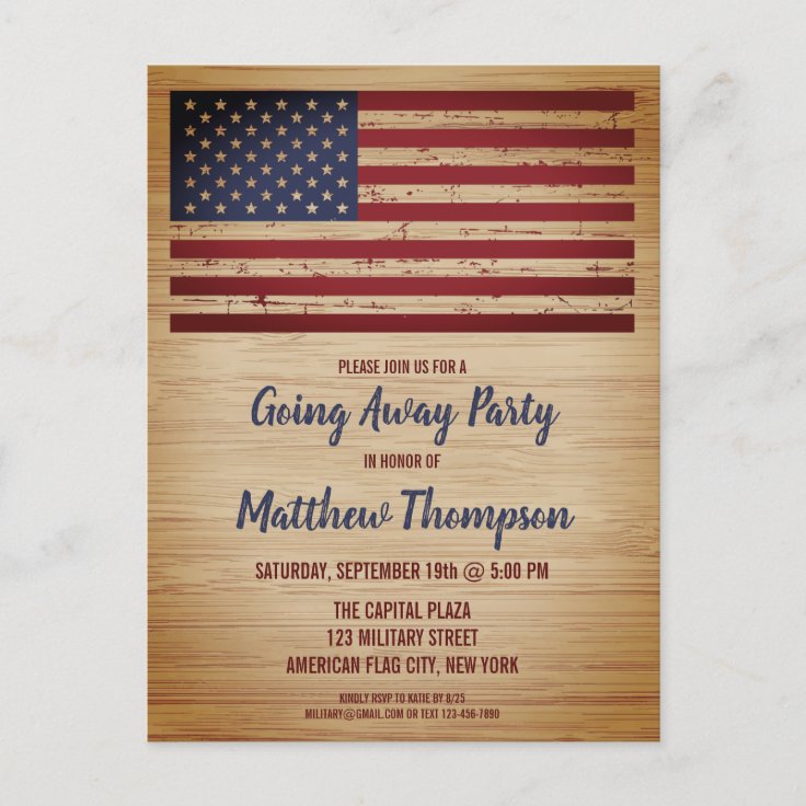 Military Soldier Going Away Patriotic America Flag Announcement ...