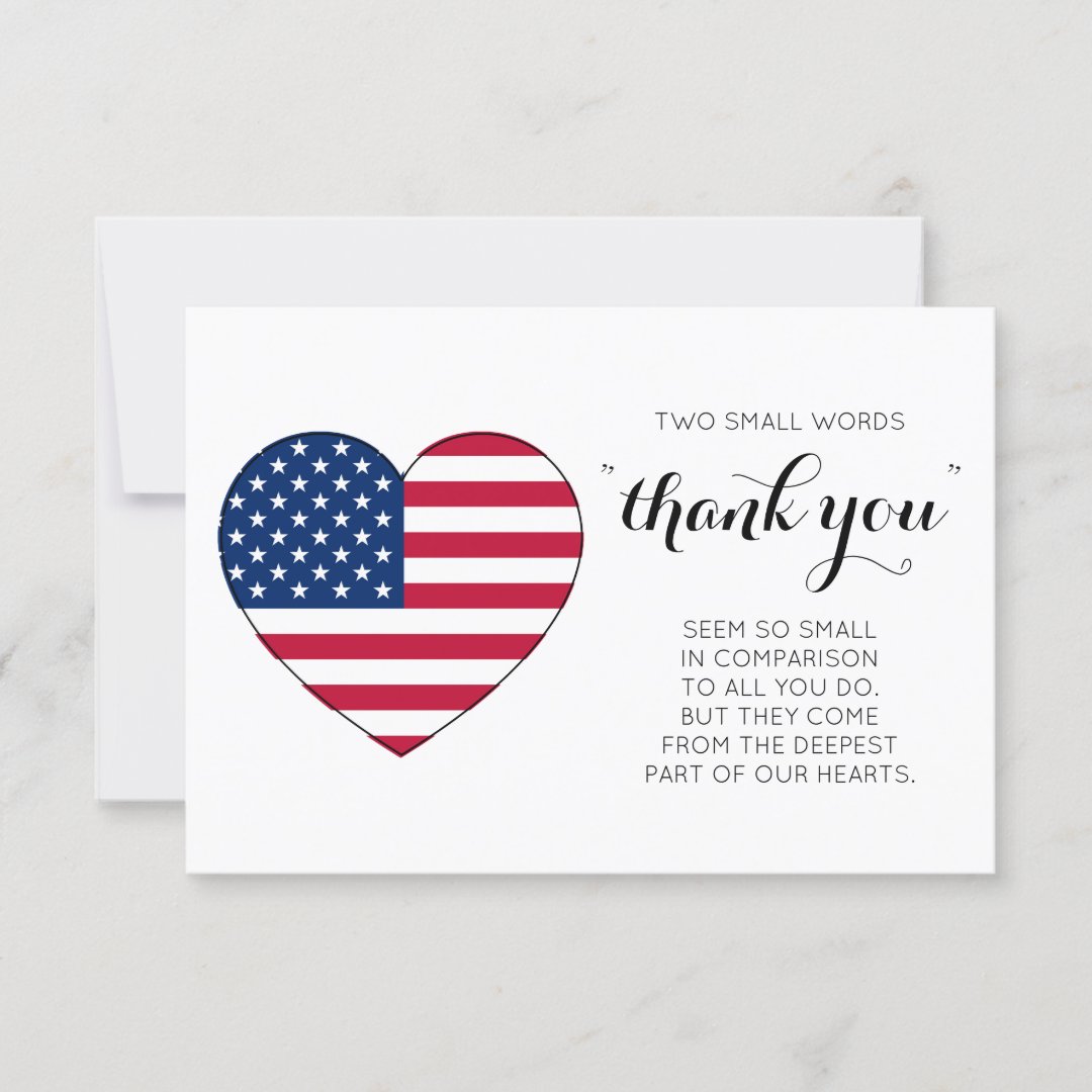 Military Soldier Patriotic Heart USA American Flag Thank You Card | Zazzle