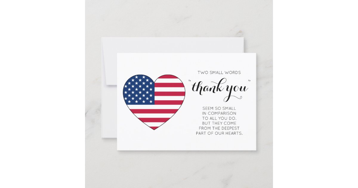 Military Soldier Patriotic Heart USA American Flag Thank You Card | Zazzle