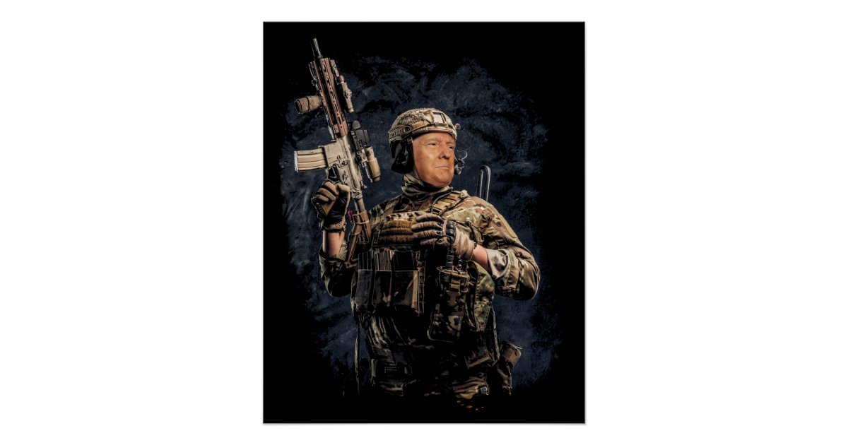 Military Soldier Trump Ready to Kick Some Democrat Poster | Zazzle