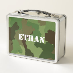 Military-Style Green Brown Camouflage White Name Metal Lunch Box | Zazzle