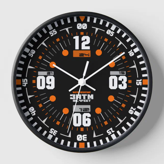 Military style tactical sports modern black watch clock | Zazzle