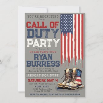 Military US Flag GRAY Deployment Farewell Party Invitation | Zazzle