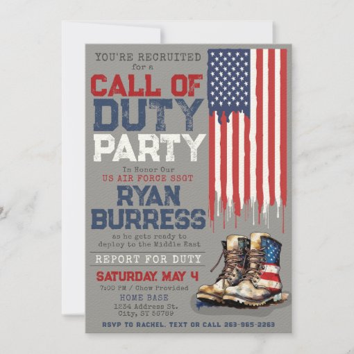 Military US Flag GRAY Deployment Farewell Party Invitation | Zazzle