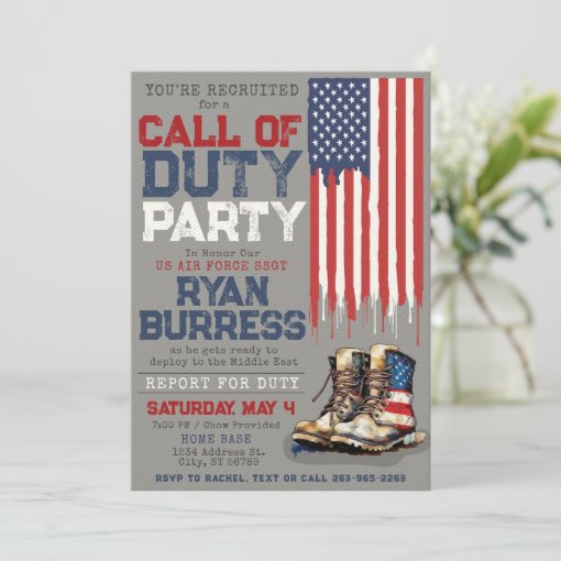 Military US Flag GRAY Deployment Farewell Party Invitation | Zazzle