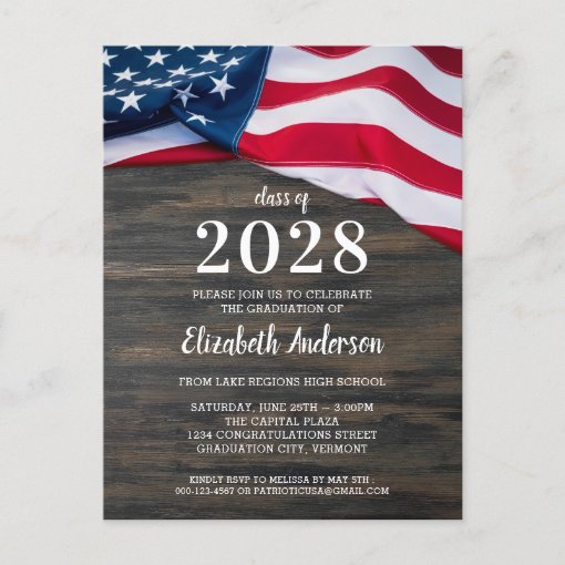 Military USA American Flag Patriotic Graduation Invitation Postcard ...