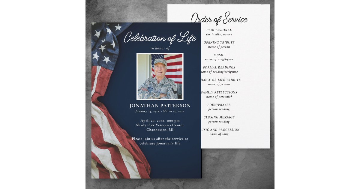 Military, USA Flag, Photo Funeral Program | Zazzle