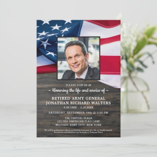 Military Veteran Celebration Of Life American Flag Invitation | Zazzle