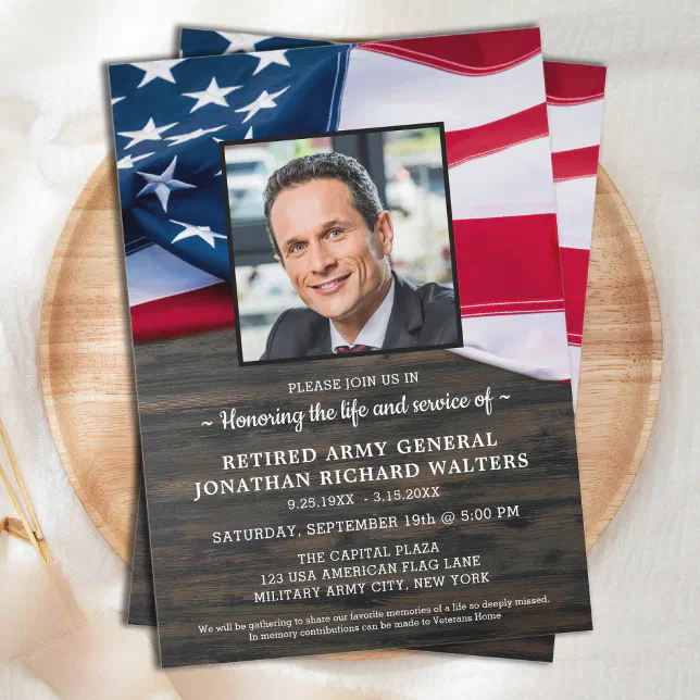 Military Veteran Celebration Of Life American Flag Invitation | Zazzle