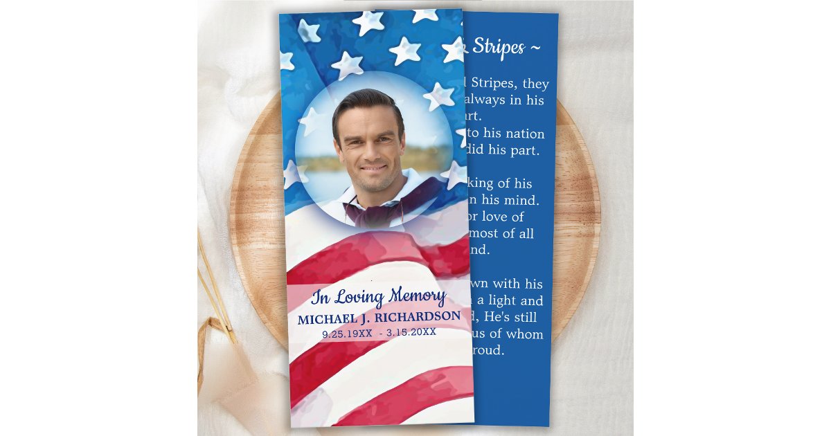 Military Veteran Funeral Prayer Bookmark USA Flag | Zazzle