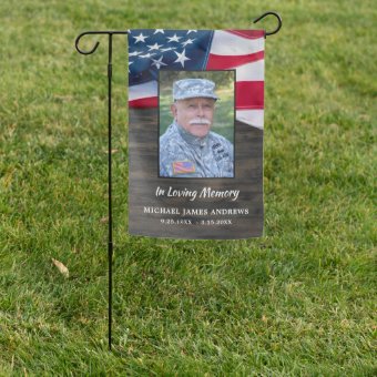 Military Veteran Photo Patriotic Memorial Cemetery Garden Flag | Zazzle