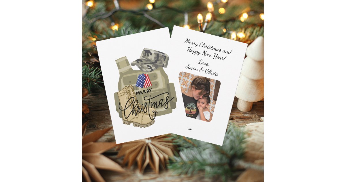 Military Veteran Soldier, USA Dog Tag, Christmas Holiday Card | Zazzle