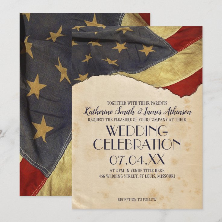Military Wedding Patriotic Vintage Flag Invitation | Zazzle