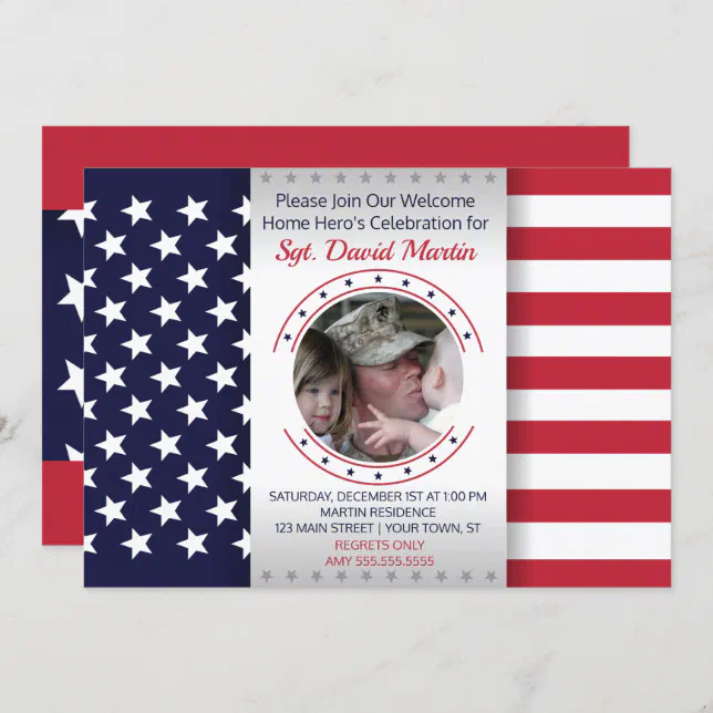 Military Welcome Home Party Flag Photo Invitation | Zazzle