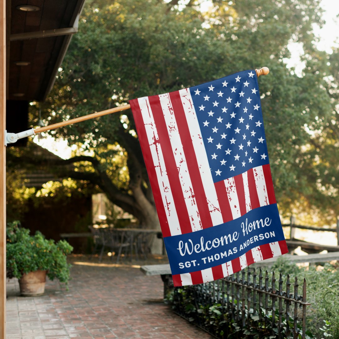 Military Welcome Home USA American House Flag | Zazzle