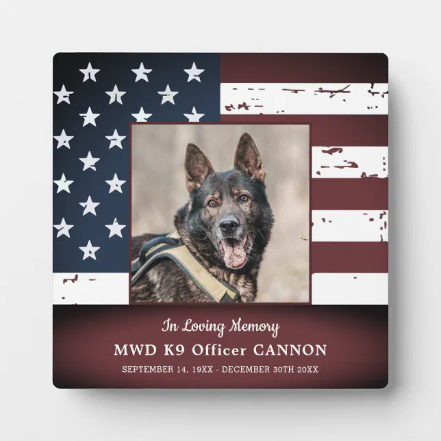 Military Working Dog Memorial In Loving Memory Plaque | Zazzle
