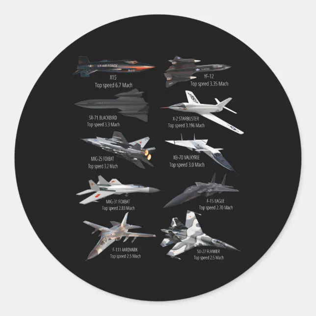 Military'S Fastest Jet Fighters Aircraft Plane Of Classic Round Sticker ...