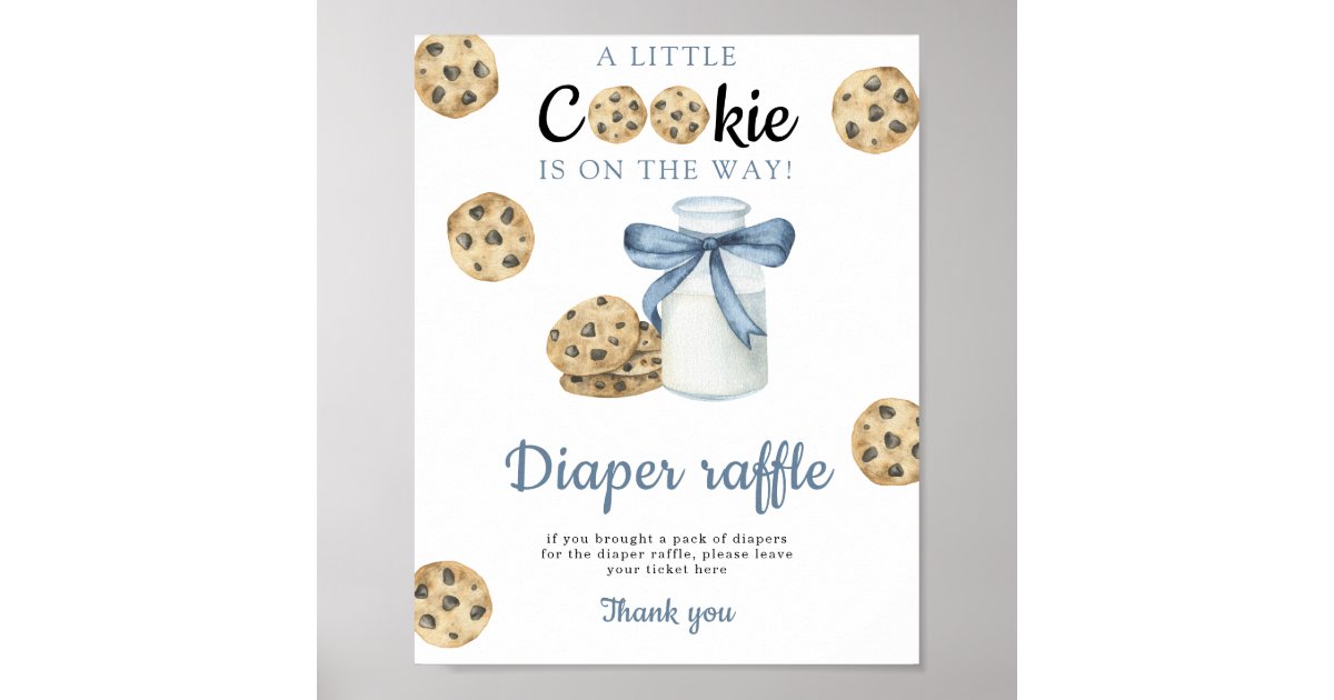 Milk and cookies baby shower Diaper Raffle game Poster | Zazzle