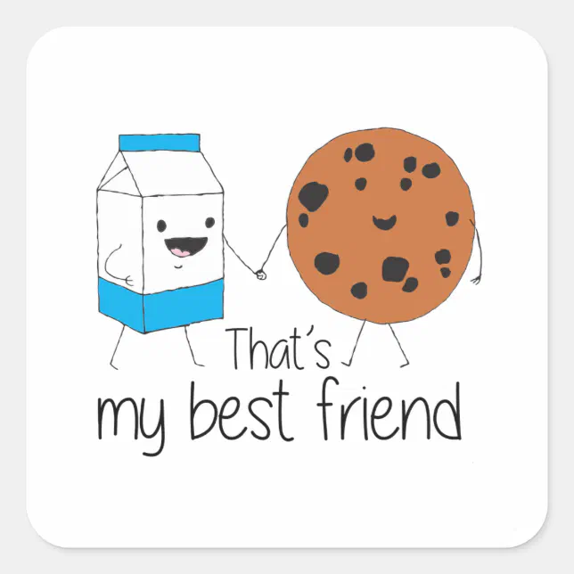 Milk and Cookies Best Friends BFF Friendship Art Square Sticker | Zazzle