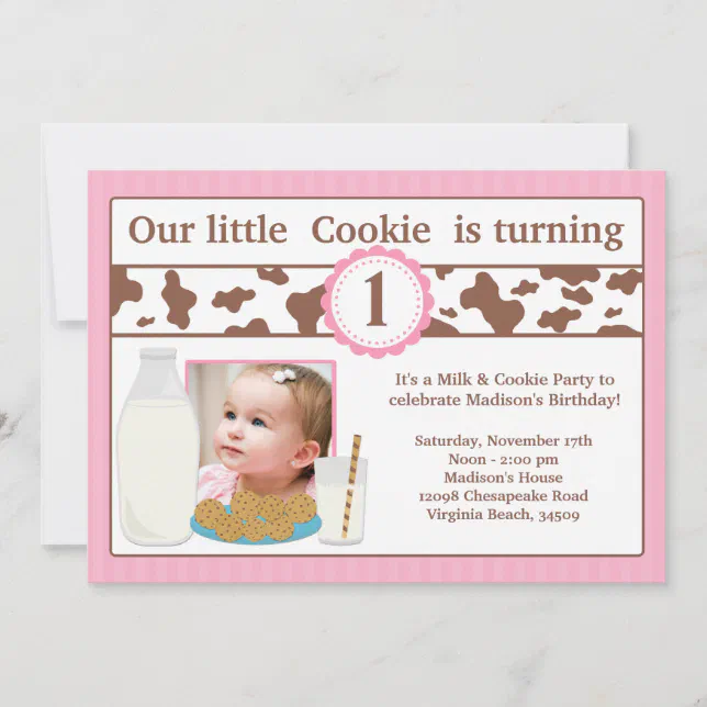 Milk and Cookies Birthday Party Invitation Girl | Zazzle