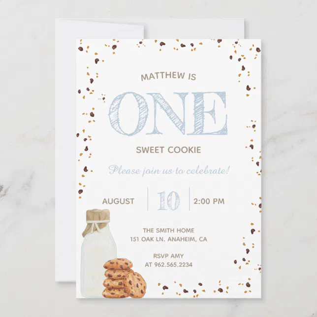 Milk and Cookies First Birthday party Invitation | Zazzle