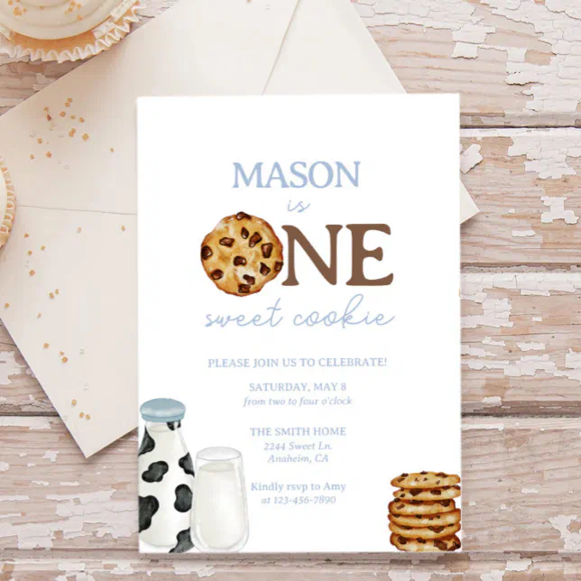 Milk and Cookies First Birthday party Invitation | Zazzle