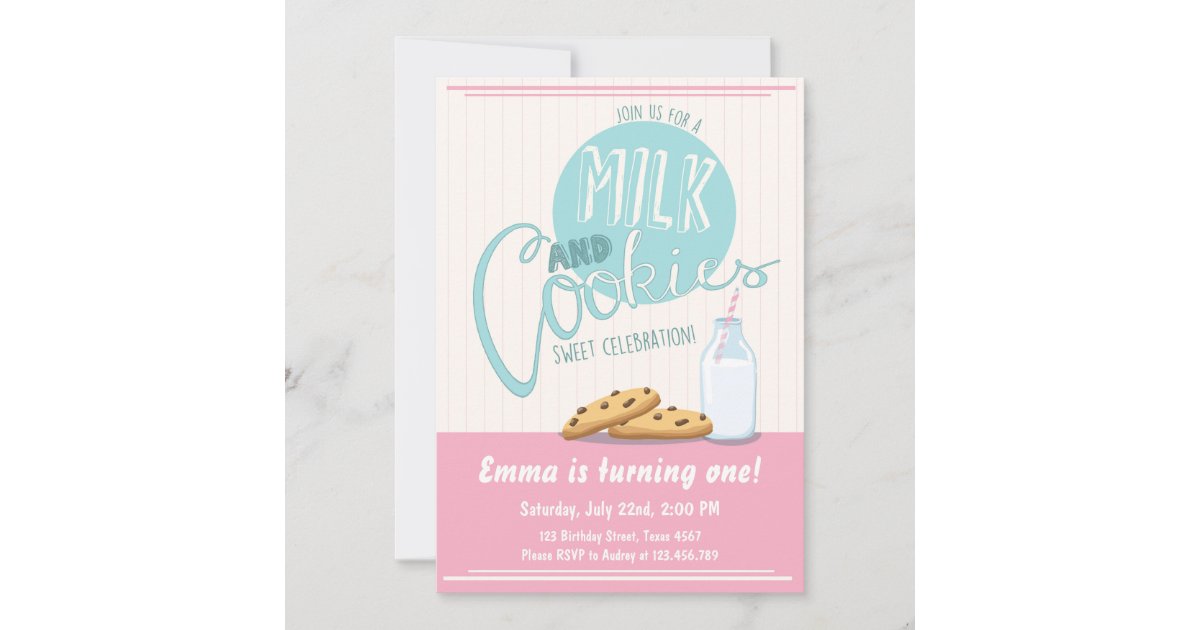 Milk and Cookies Invitation Birthday Party Invite | Zazzle