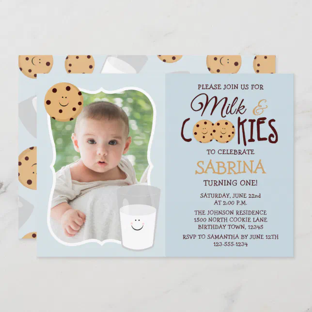 Milk and Cookies Photo Birthday Invitation | Zazzle