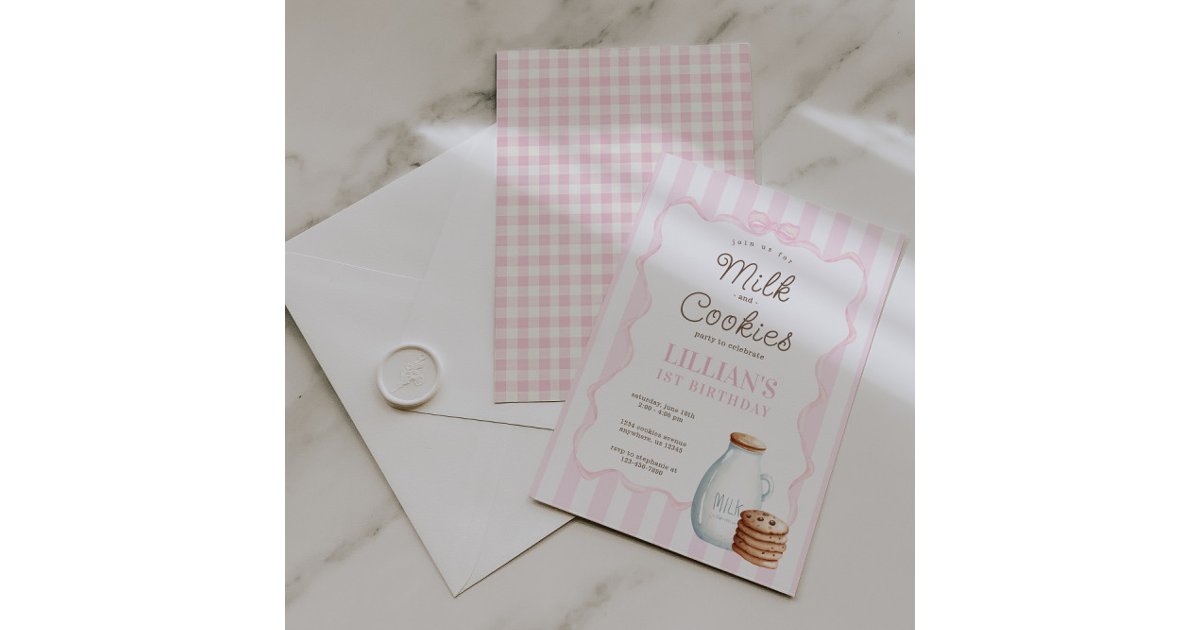 Milk and Cookies Pink Birthday Party Invitation | Zazzle