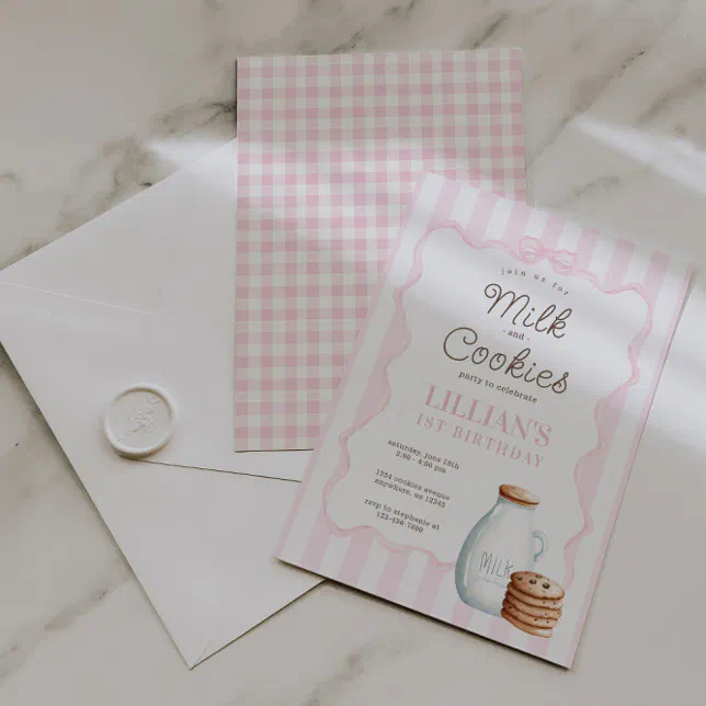 Milk and Cookies Pink Birthday Party Invitation | Zazzle
