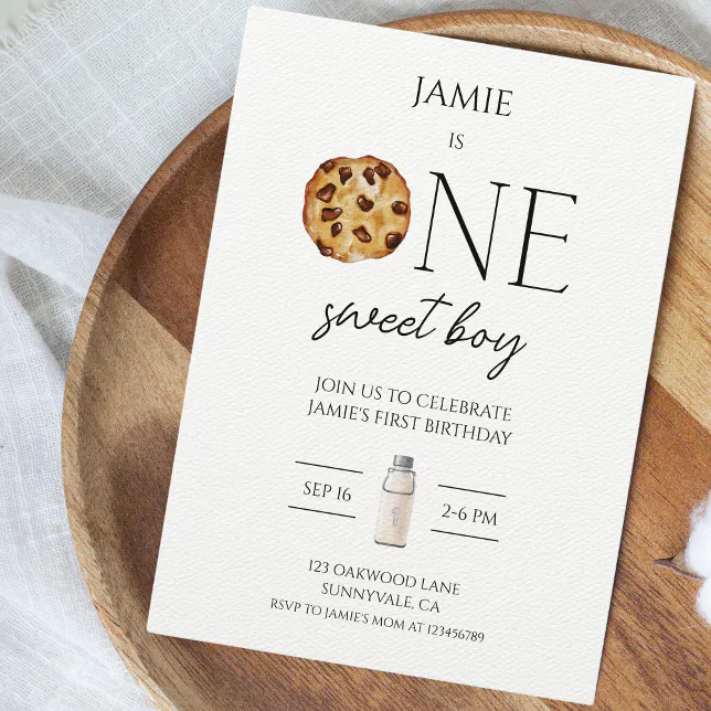 Milk and Cookies Sweet One Boy Birthday Invitation | Zazzle