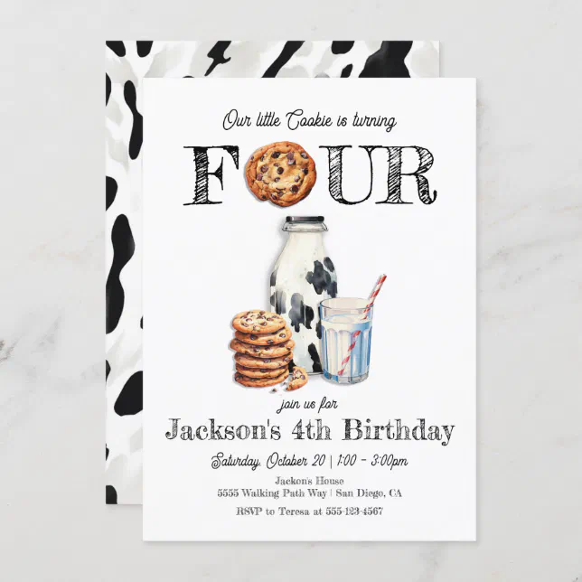 Milk and Cookies Turning four Birthday Party Invitation | Zazzle