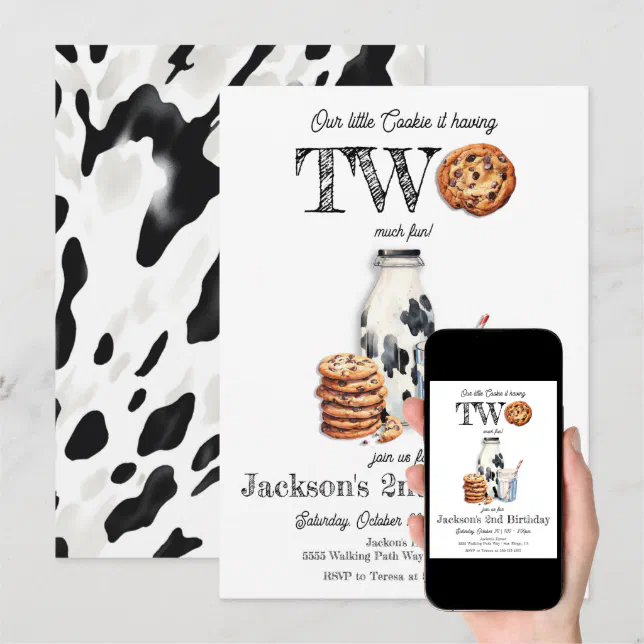 Milk and Cookies Turning Two Birthday Party Invitation | Zazzle