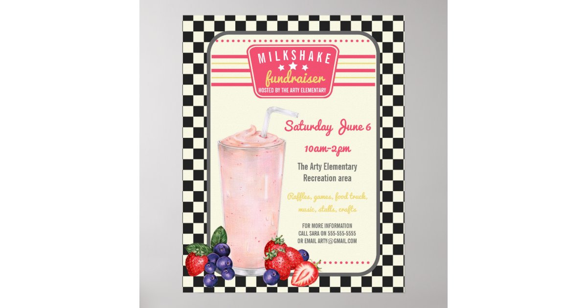 milkshake fundraiser diner menu Flyer poster | Zazzle