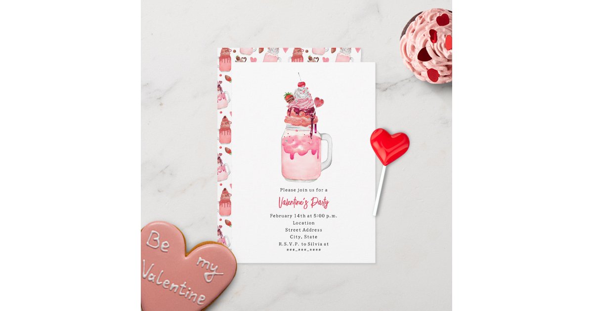 Milkshake Valentine's Party Invite | Zazzle
