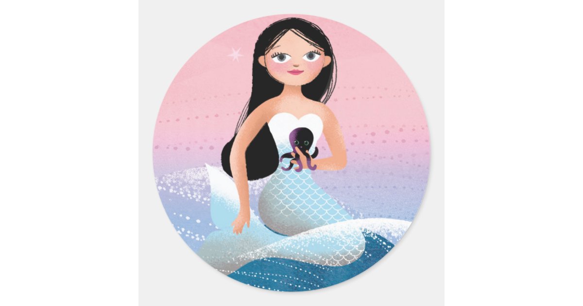 Milla the Mermaid illustration Classic Round Sticker | Zazzle