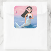 Milla the Mermaid illustration Square Sticker | Zazzle