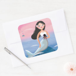 Milla the Mermaid illustration Square Sticker | Zazzle