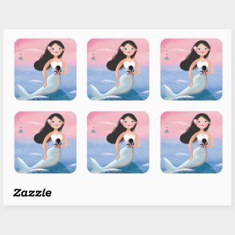 Milla the Mermaid illustration Square Sticker | Zazzle