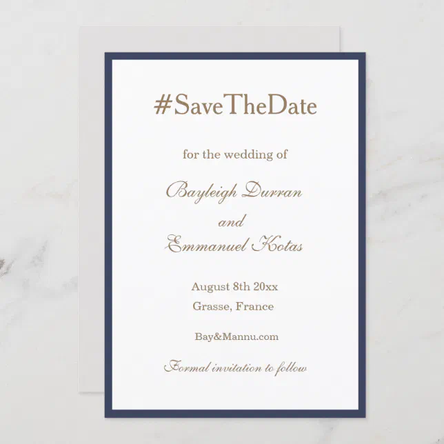 Millennial Hashtag Navy Blue White Save The Date Invitation | Zazzle