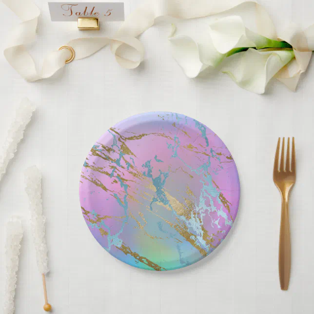 Millennial Marble | Playful Rainbow Pastel Ombre Paper Plates | Zazzle