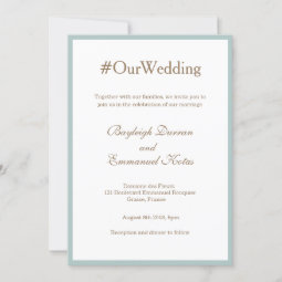 Millennial Modern Hashtag Mint Gold White Wedding Invitation | Zazzle