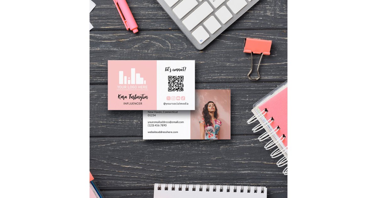 Millennial Pink Logo QR Code Photo Social Media Business Card | Zazzle