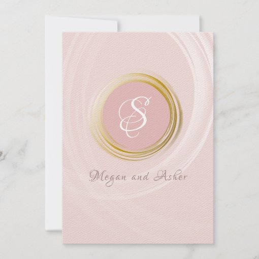 Millennial Pink with Gold Ring Initial Invitation | Zazzle