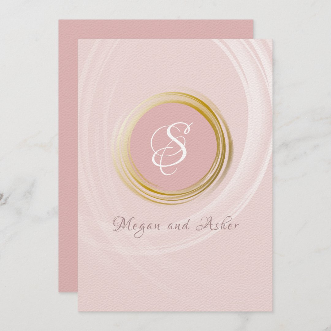 Millennial Pink with Gold Ring Initial Invitation | Zazzle