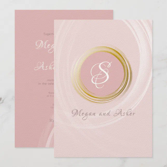 Millennial Pink with Gold Ring Initial Invitation | Zazzle