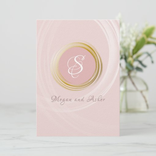 Millennial Pink with Gold Ring Initial Invitation | Zazzle