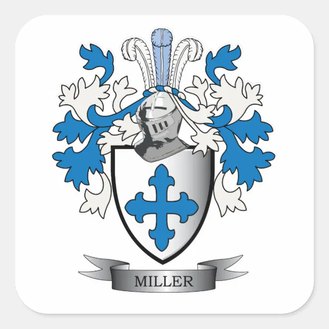 Miller Family Crest Coat of Arms Square Sticker | Zazzle