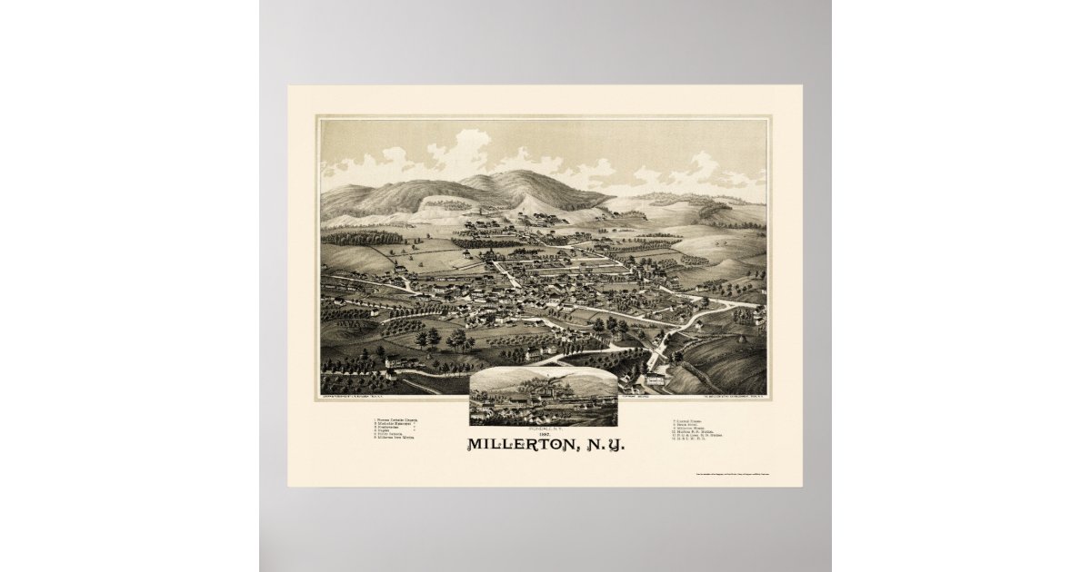 Millerton With Irondale, NY Panoramic Map - 1887 Poster | Zazzle